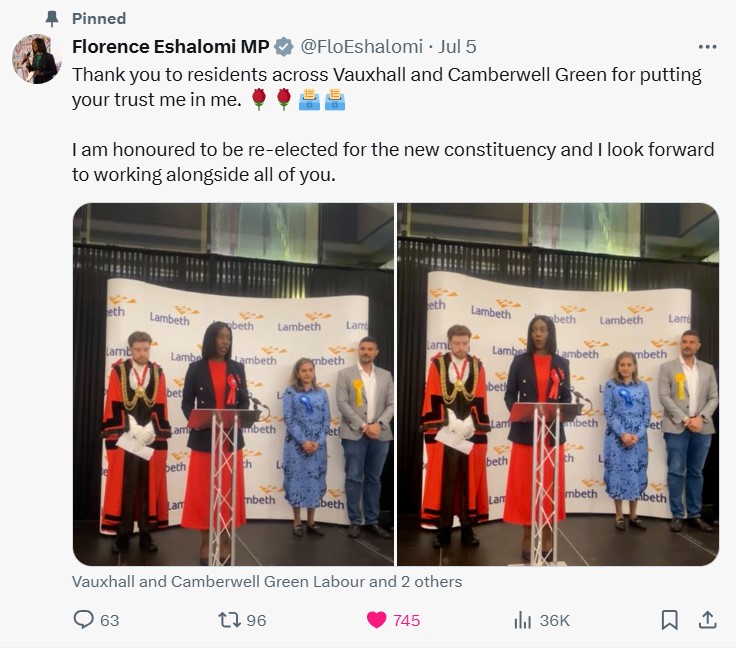 Flo Eshalomi re-elected as MP for Vauxhall and Camberwell Green | Myatt ...